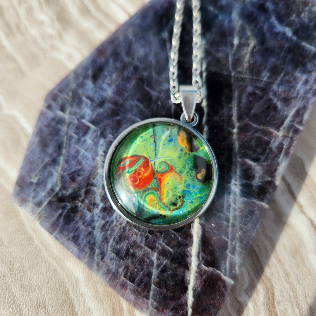 Flow Pendant - Piranha Plant - Hand Painted Glass Bezel Necklace ...