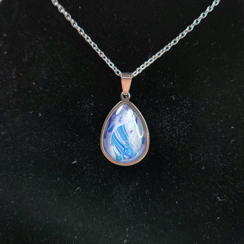 Flow Pendant Sea Shell Hand Painted Glass Bezel Necklace Custom Art ...