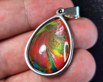 Flow Pendant Rainbow Fish abyssal Horror Hand Painted Glass Bezel ...