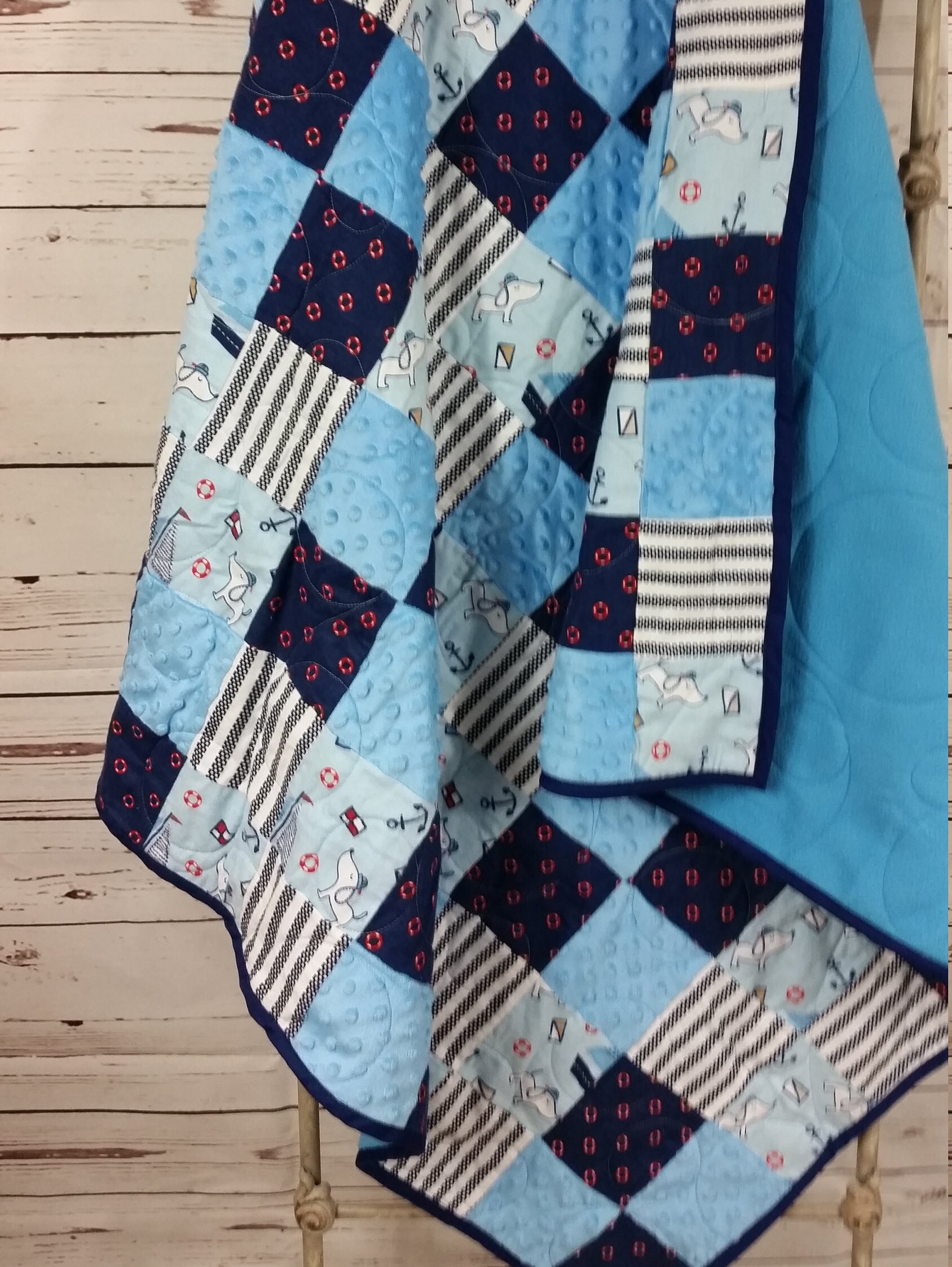 Patchwork baby boy quilt Soft minky baby blanket | Etsy