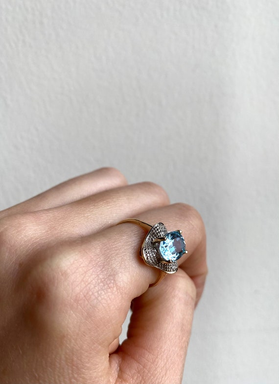10k Gold Plumb Blue Topaz & Diamond Statement Ring - Gem