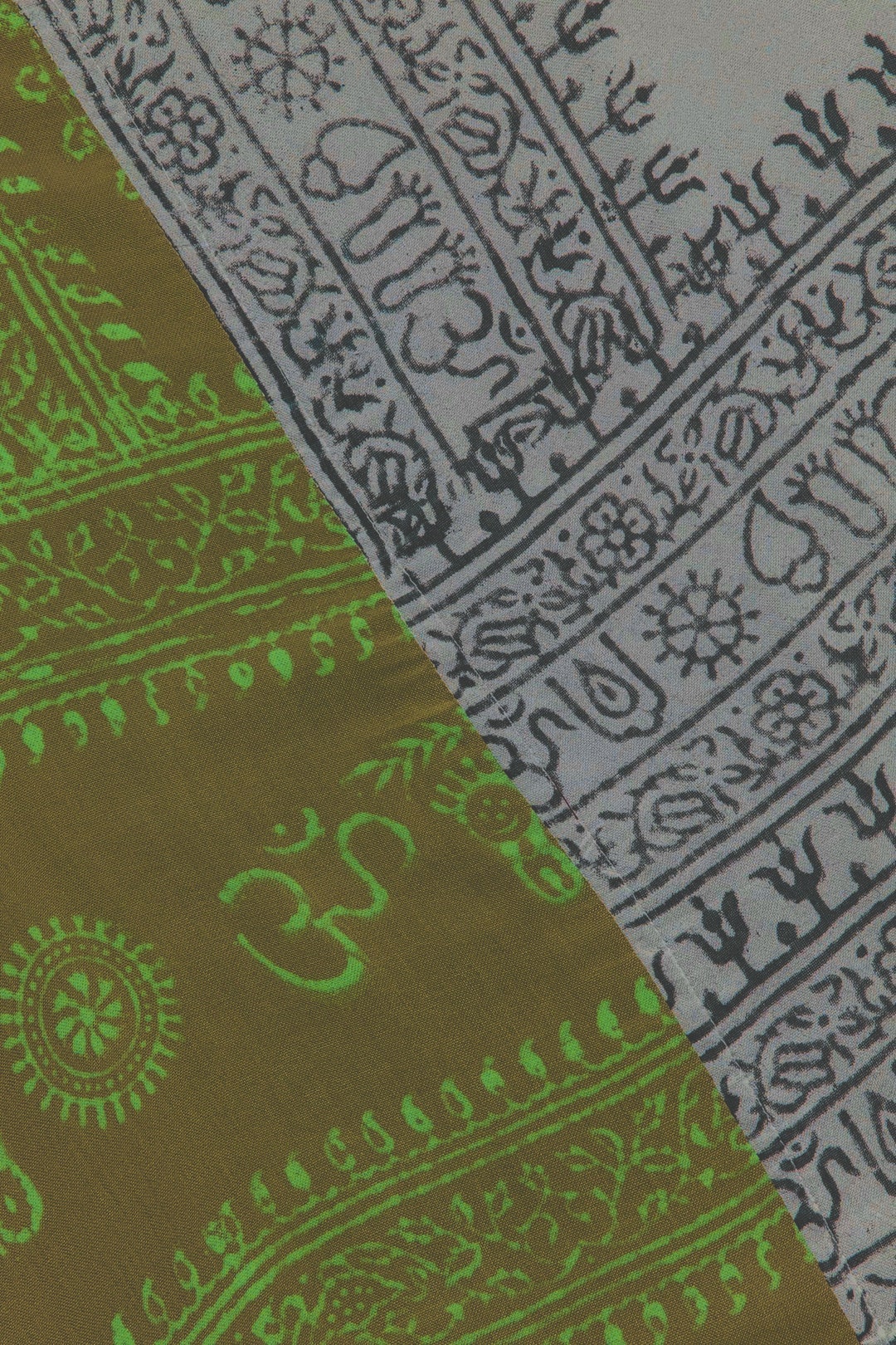 Yoga Ohm Meditation Prayer Shawl, Scarf, Wrap Gray With Green Print ...