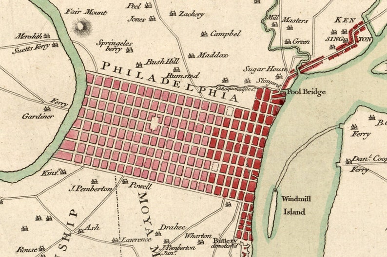 1777 Philadelphia Vintage Map Canvas Print - Etsy