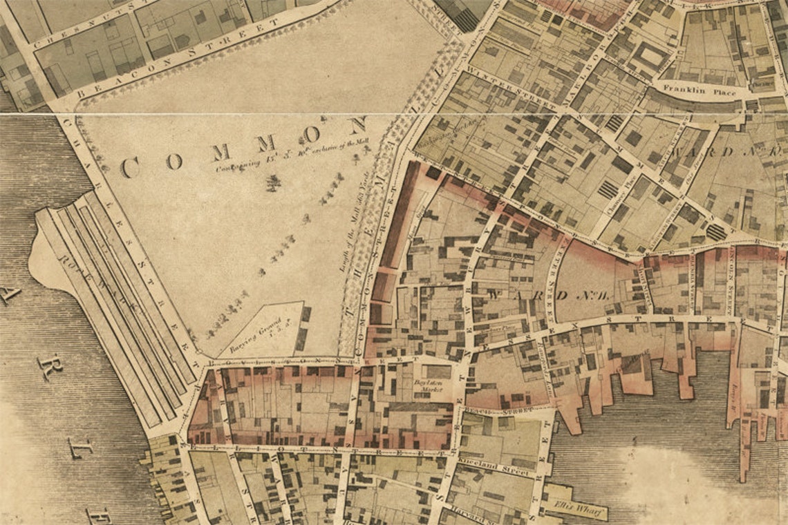 1814 Boston Vintage Map Canvas Print - Etsy