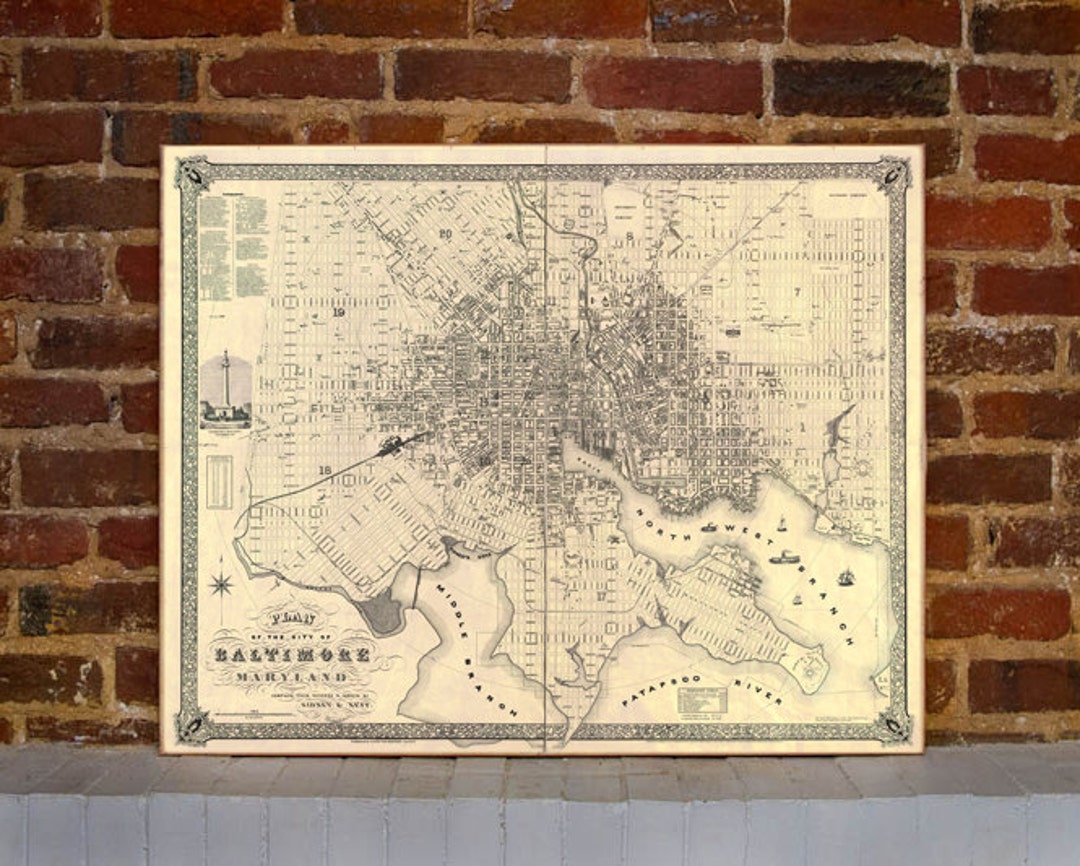 1851 Baltimore Vintage Map Canvas Print - Etsy