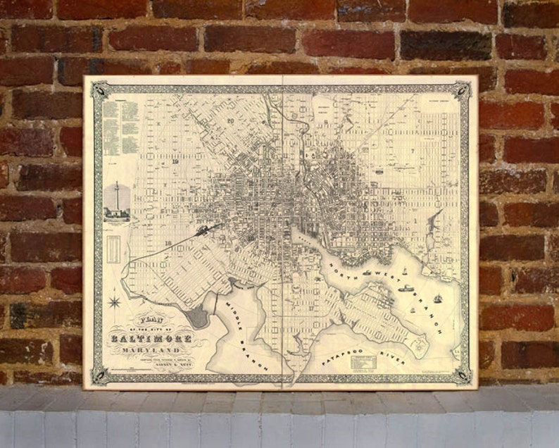 1851 Baltimore Vintage Map Canvas Print - Etsy