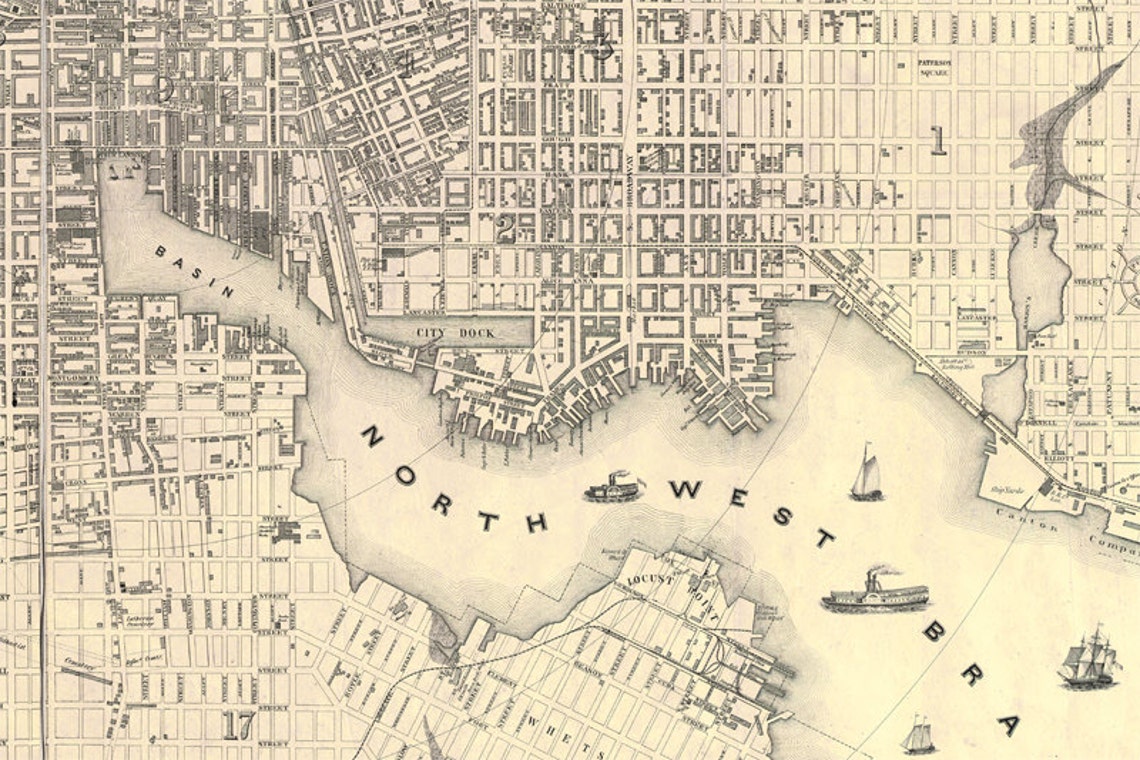 1851 Baltimore Vintage Map Canvas Print - Etsy
