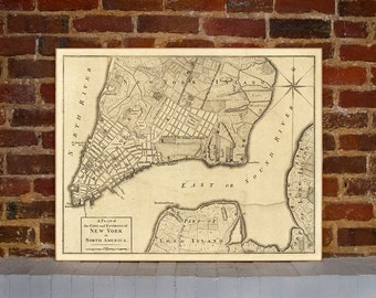 1755 New York Vintage Map Canvas Print - Etsy