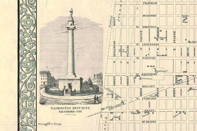 1851 Baltimore Vintage Map Canvas Print - Etsy