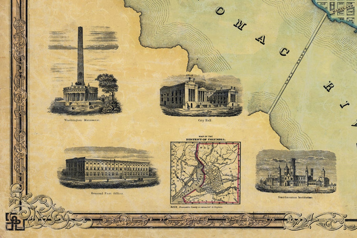 1851 Washington DC Vintage Map Canvas Print - Etsy