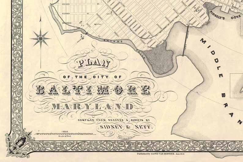 1851 Baltimore Vintage Map Canvas Print - Etsy