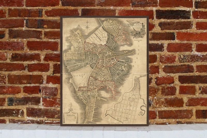 1814 Boston Vintage Map Canvas Print - Etsy