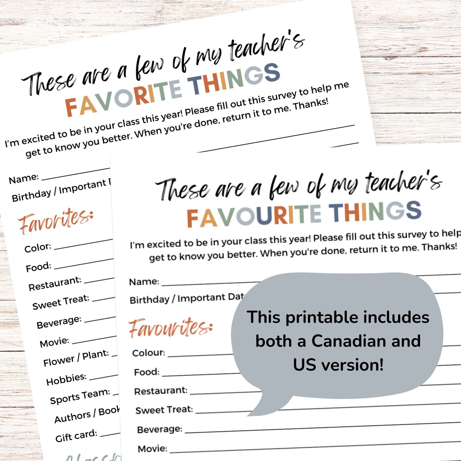 Teacher Survey Digital Dowoad, All About My Teacher, Get to Know the ...