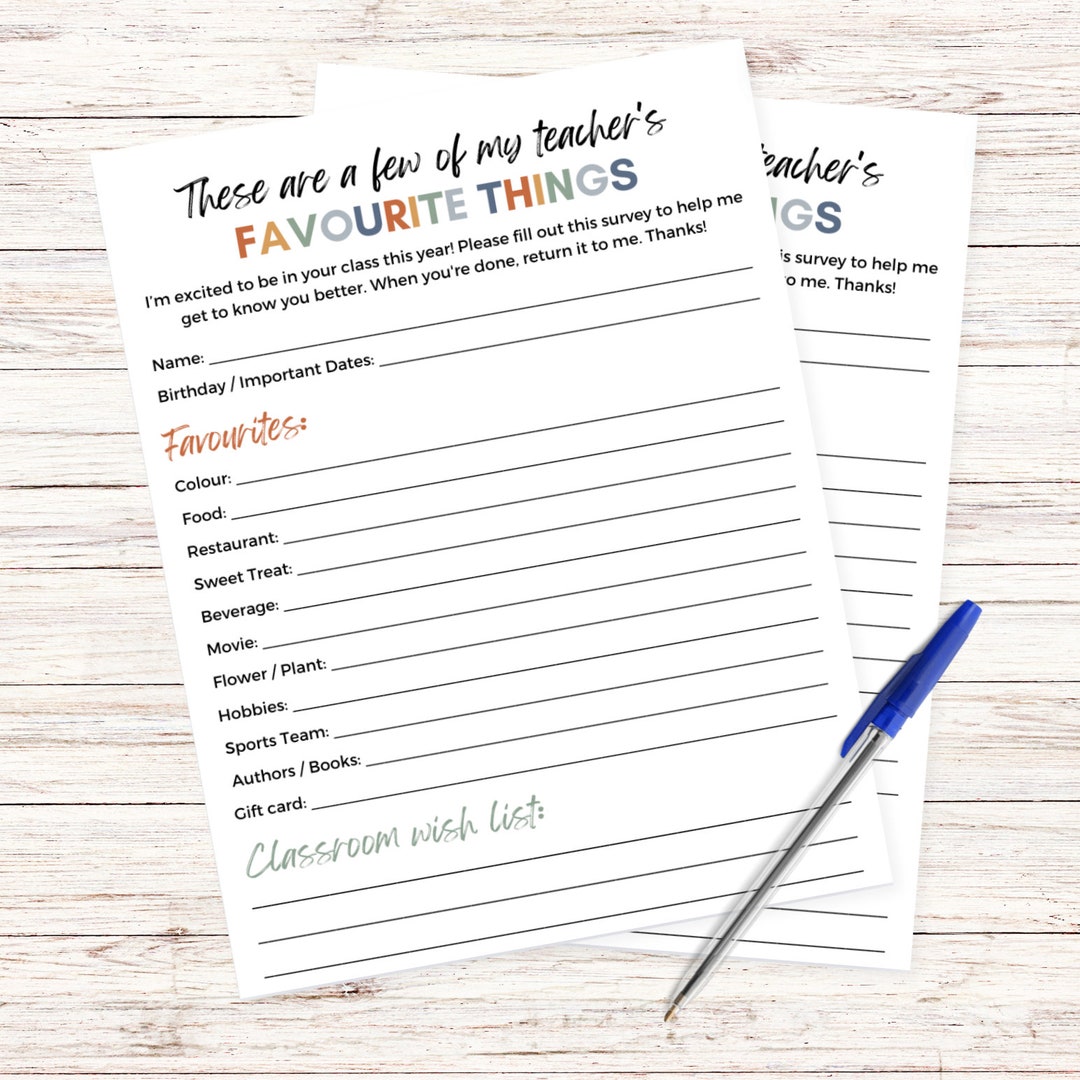 Teacher Survey Digital Dowoad, All About My Teacher, Get to Know the ...