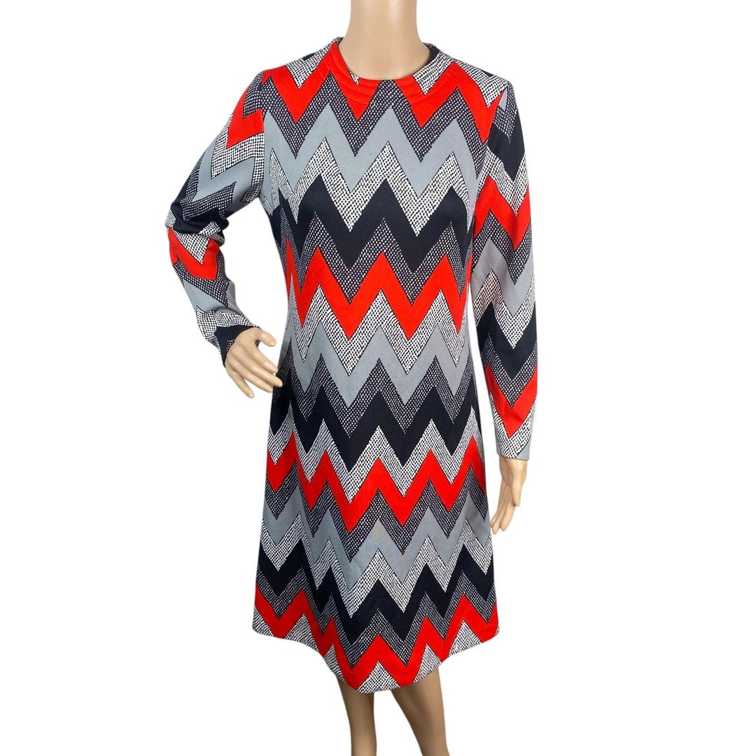 Vtg 60s Lady Carol Black Red Zig Zag A-line Mod Shift Dress SZ 12 - Etsy