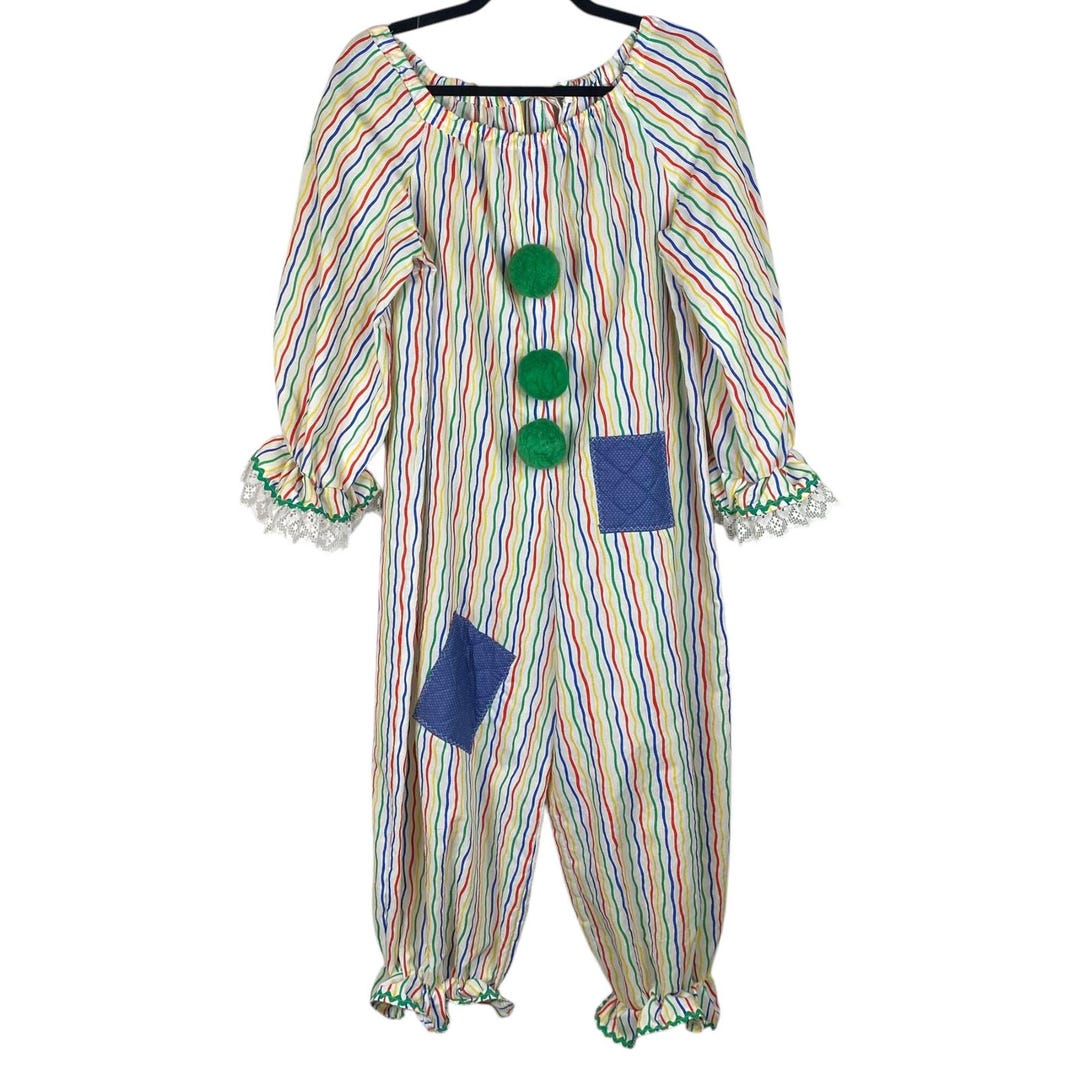 Vtg Rainbow Stripe Patchwork Balloon Clown Costume Jumpsuit Outfit One ...