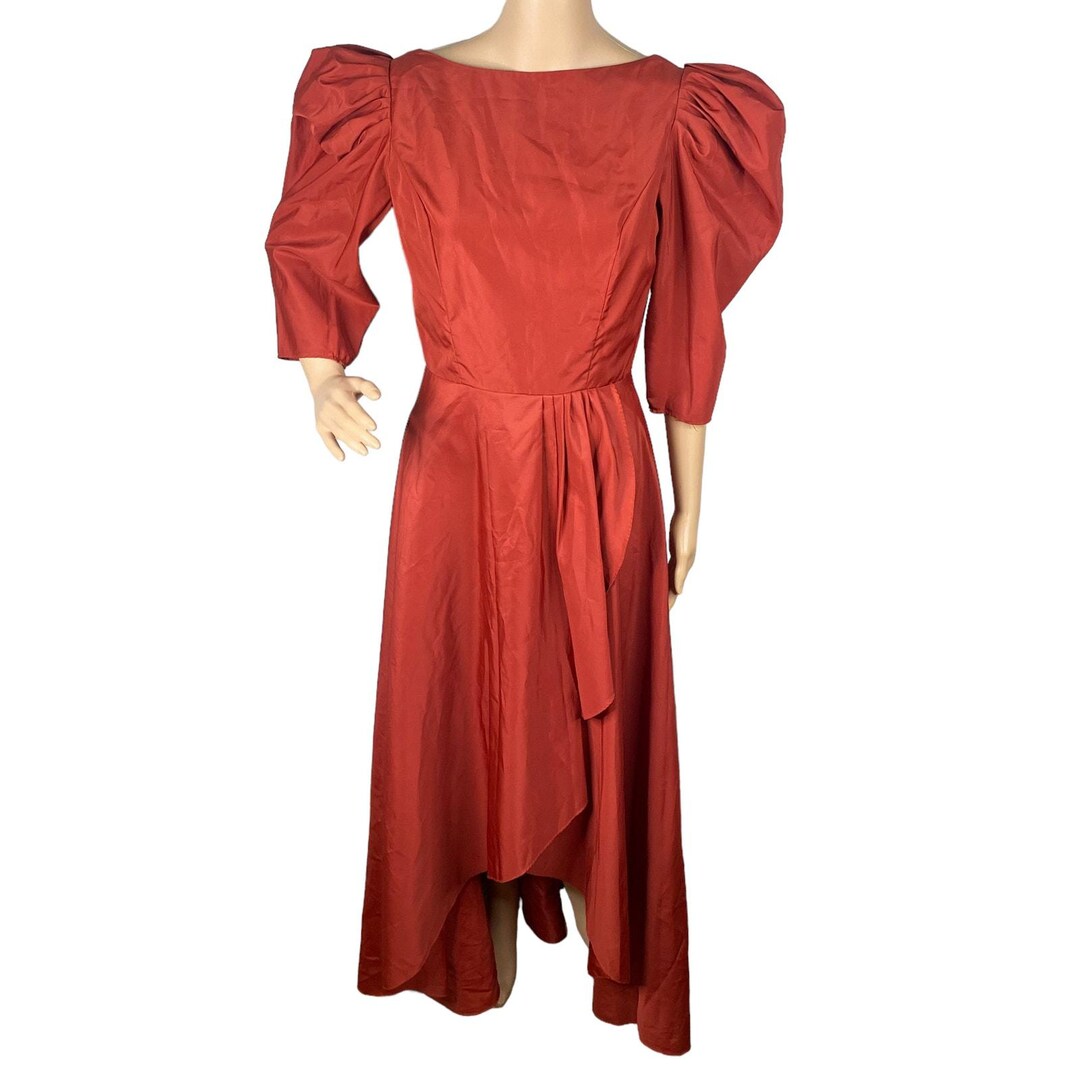 Vtg 70s Rust Red Hi-low Puff Sleeve Renaissance Fair Victorian Cottage ...