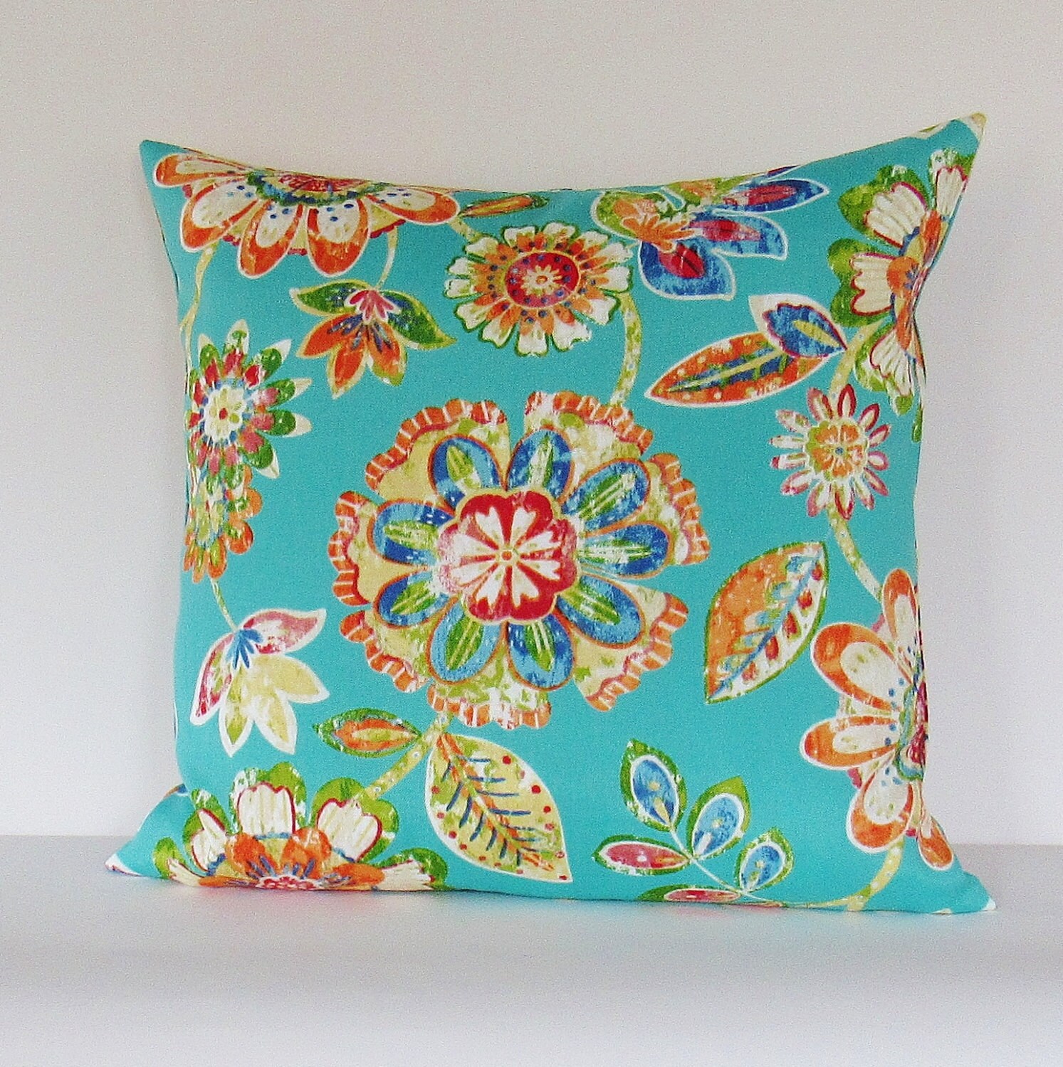 Aqua Outdoor Pillow Cover Floral Outdoor Pillow Outdoor - Etsy