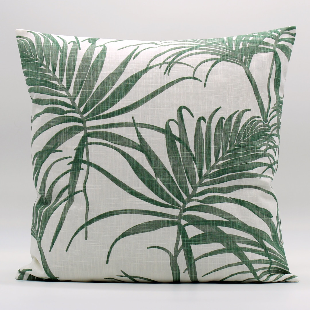 Green Palm Throw Pillow Cover, Coastal Decor Pillow, Green White Pillow ...