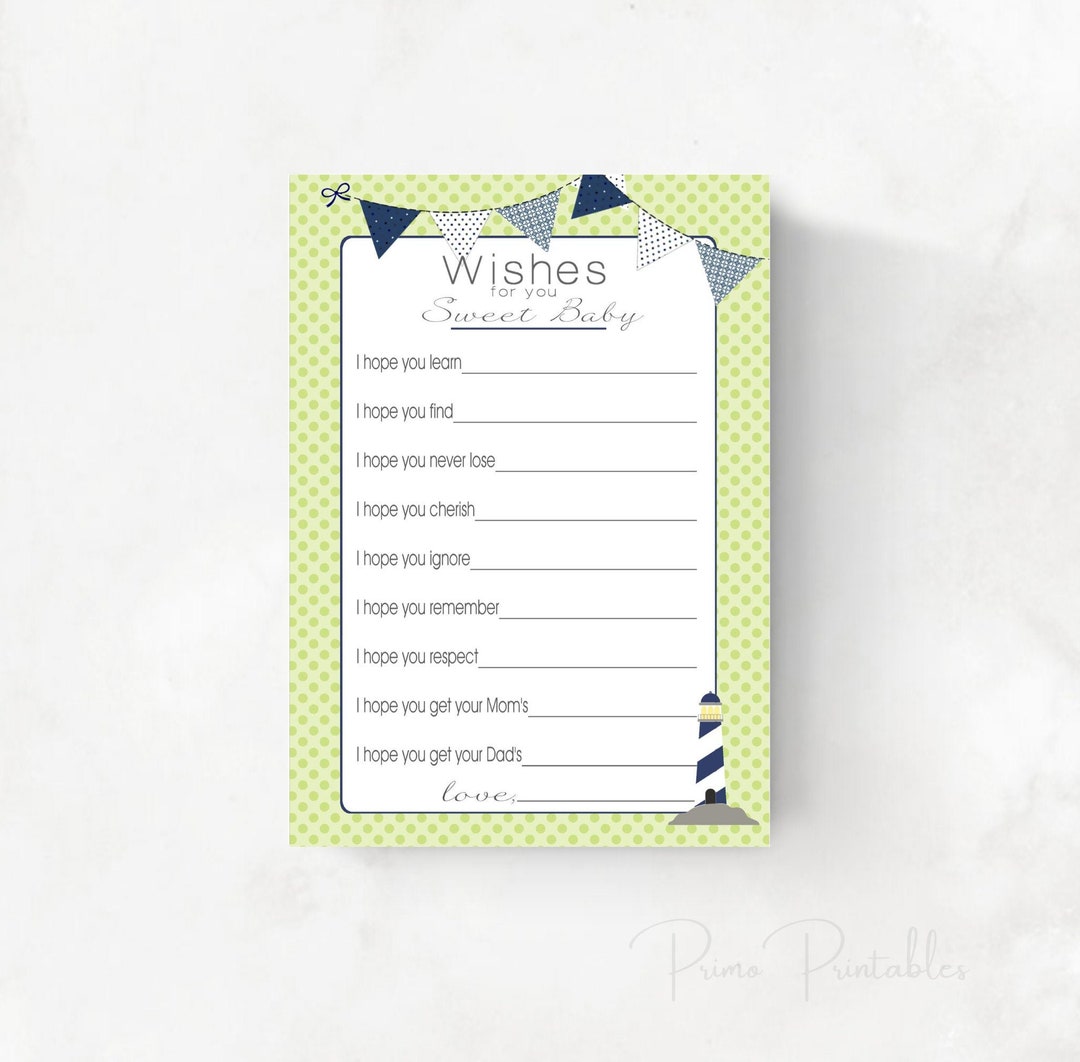 Baby Well Wishes Cards, Nautical Blue and Green, Baby Boy Wishes ...