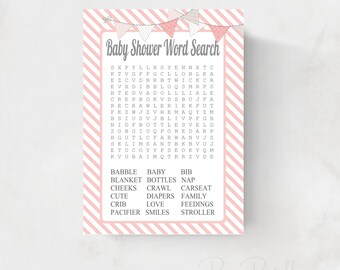 Baby Word Search Game Girl Baby Shower Games Pink Baby Shower Game Word ...