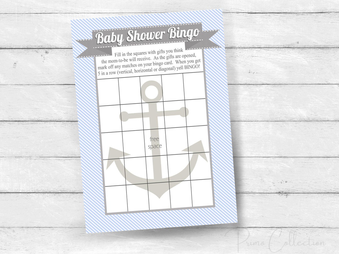 Nautical Baby Shower Bingo Game Cards, Light Blue & Gray (digital ...