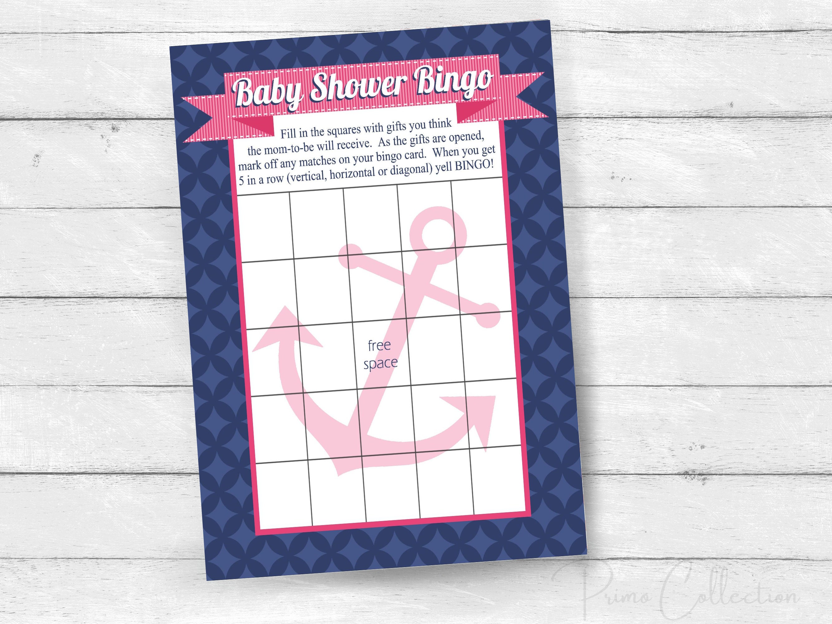 Nautical Girl Baby Shower Games, Bingo, Wishes Cards (digital Download ...