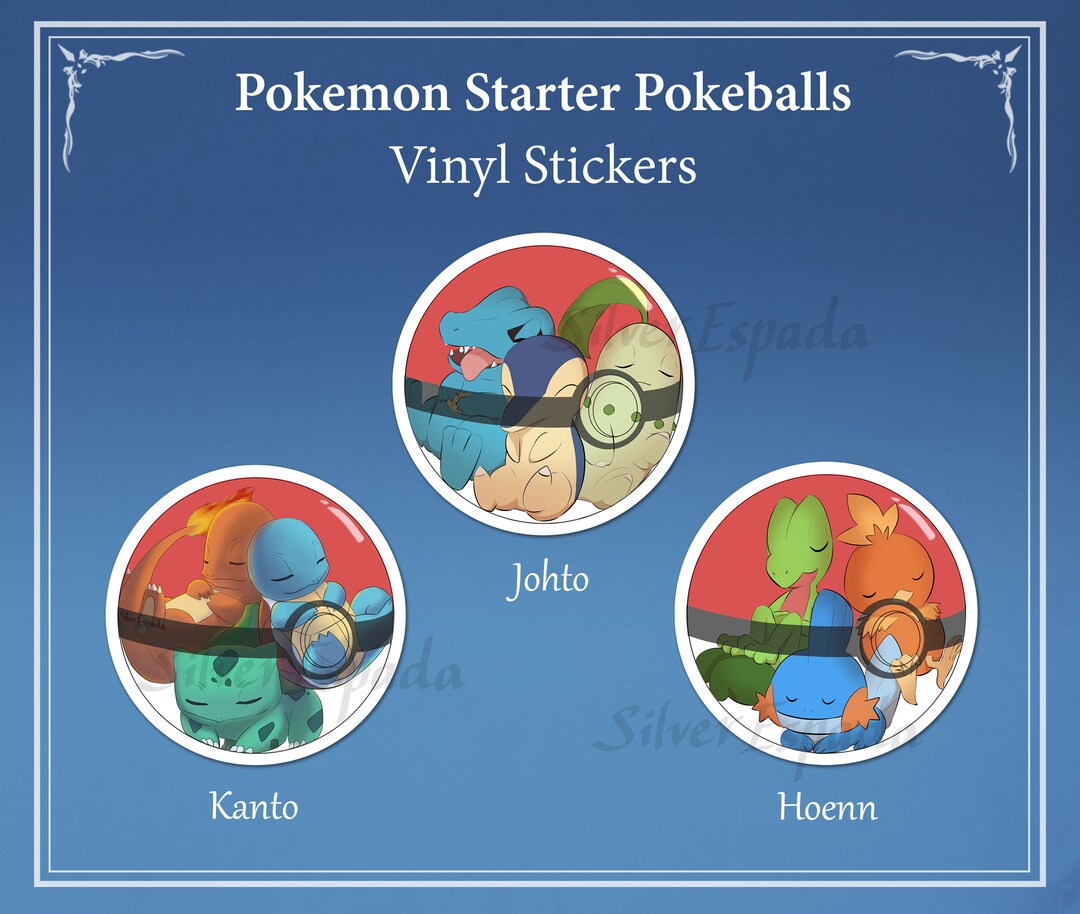 Pokemon Kanto, Johto, Hoenn Starters Pokeball Vinyl Stickers - Etsy