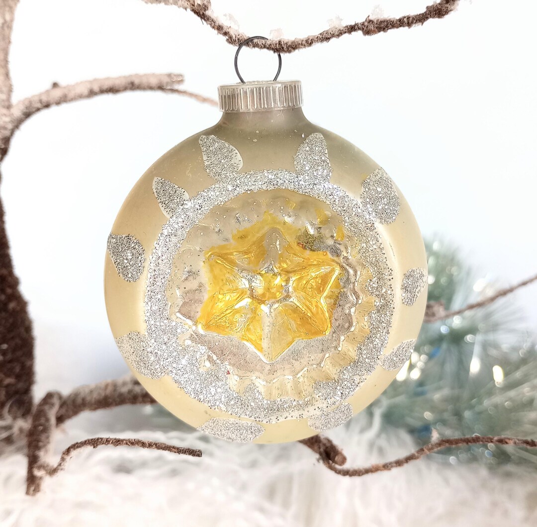 Large Indent Reflector Star Christmas Ornament, White and Gold, West ...