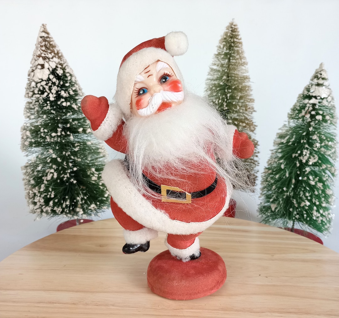 Dancing Santa Blow Mold Figurine, Flocked Plastic Vintage Christmas ...