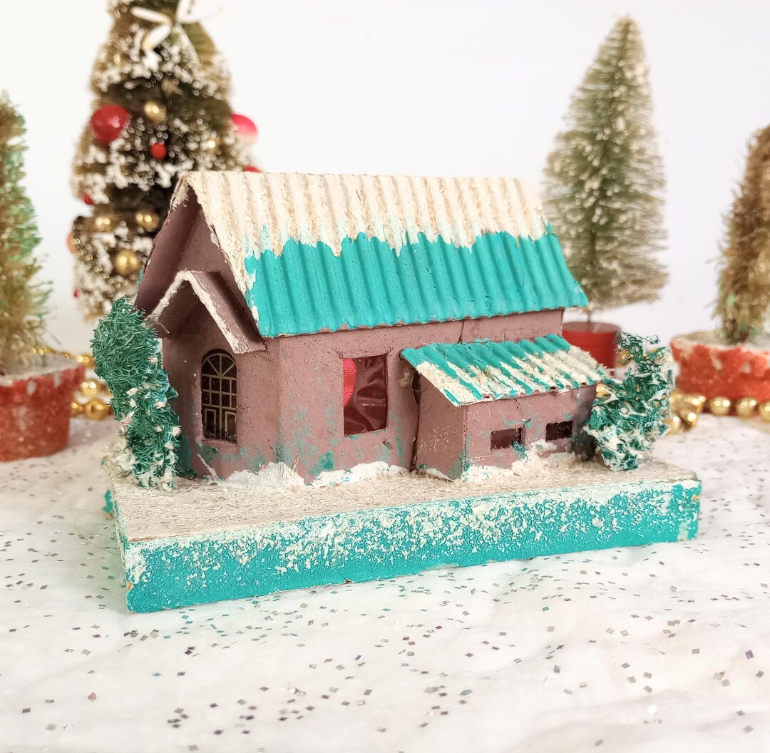 Putz House Cabin Cardboard Village House Christmas Japan Mint Green - Etsy