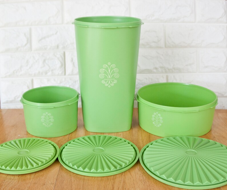 Vintage Lime Green Tupperware Kitchen Canisters Servalier | Etsy