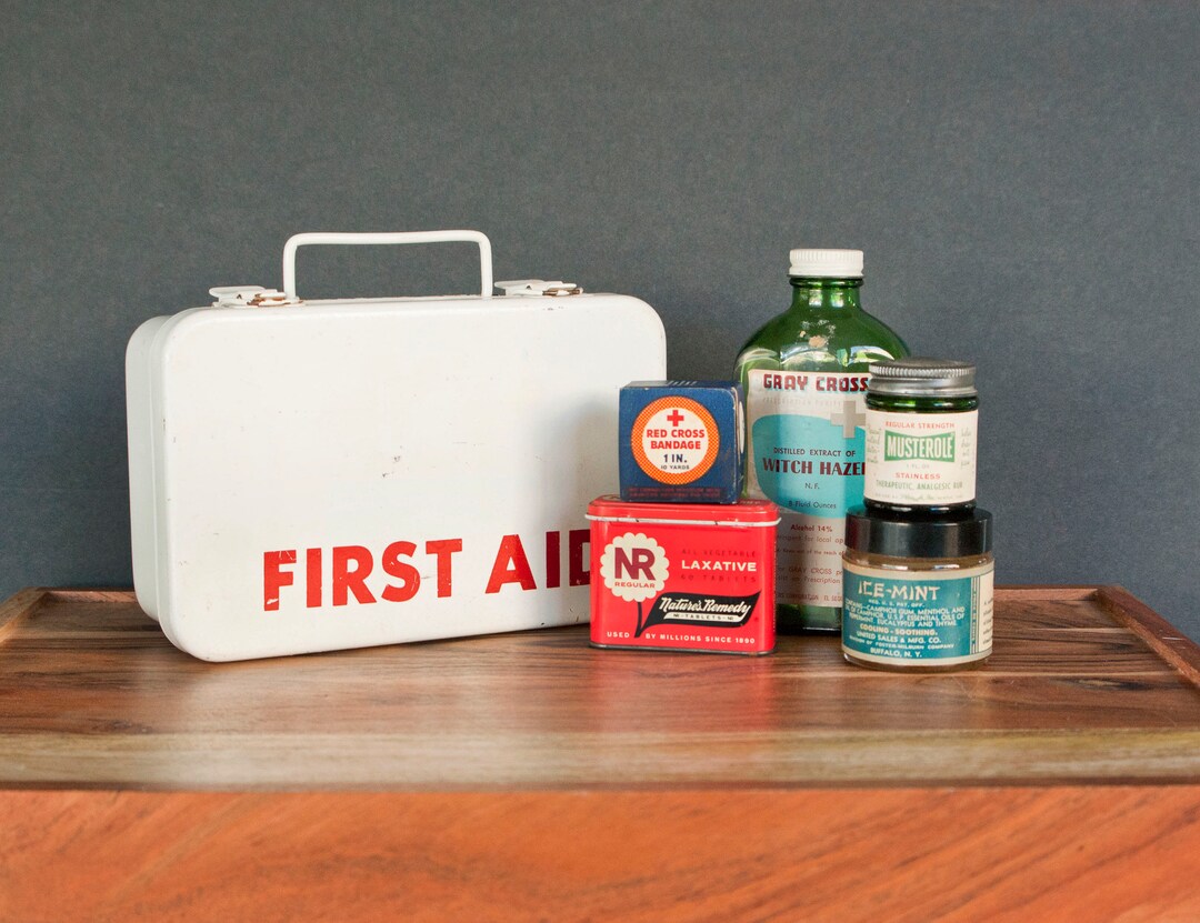 First Aid Kit Vintage Medicine Cabinet Props, Wall Mount Box, Red Cross ...