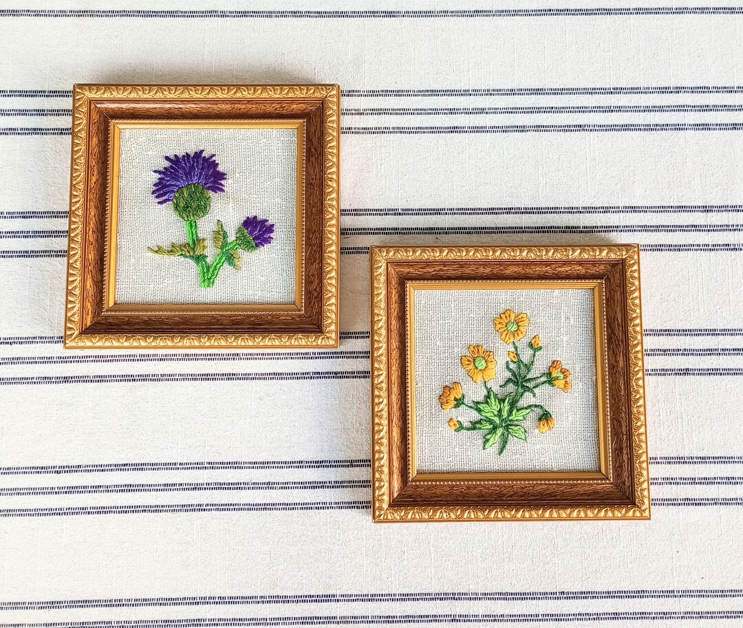 Flower Crewel Pictures Botany Hippie Boho Wall Decor, Thistle - Etsy