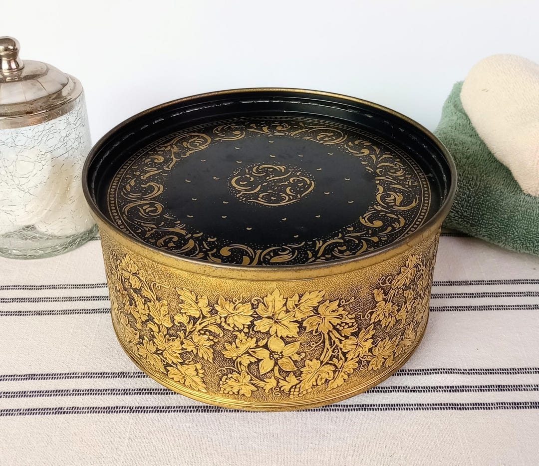 Guildcraft Tin Box Container, Embossed Metal Storage, Black Gold, New ...