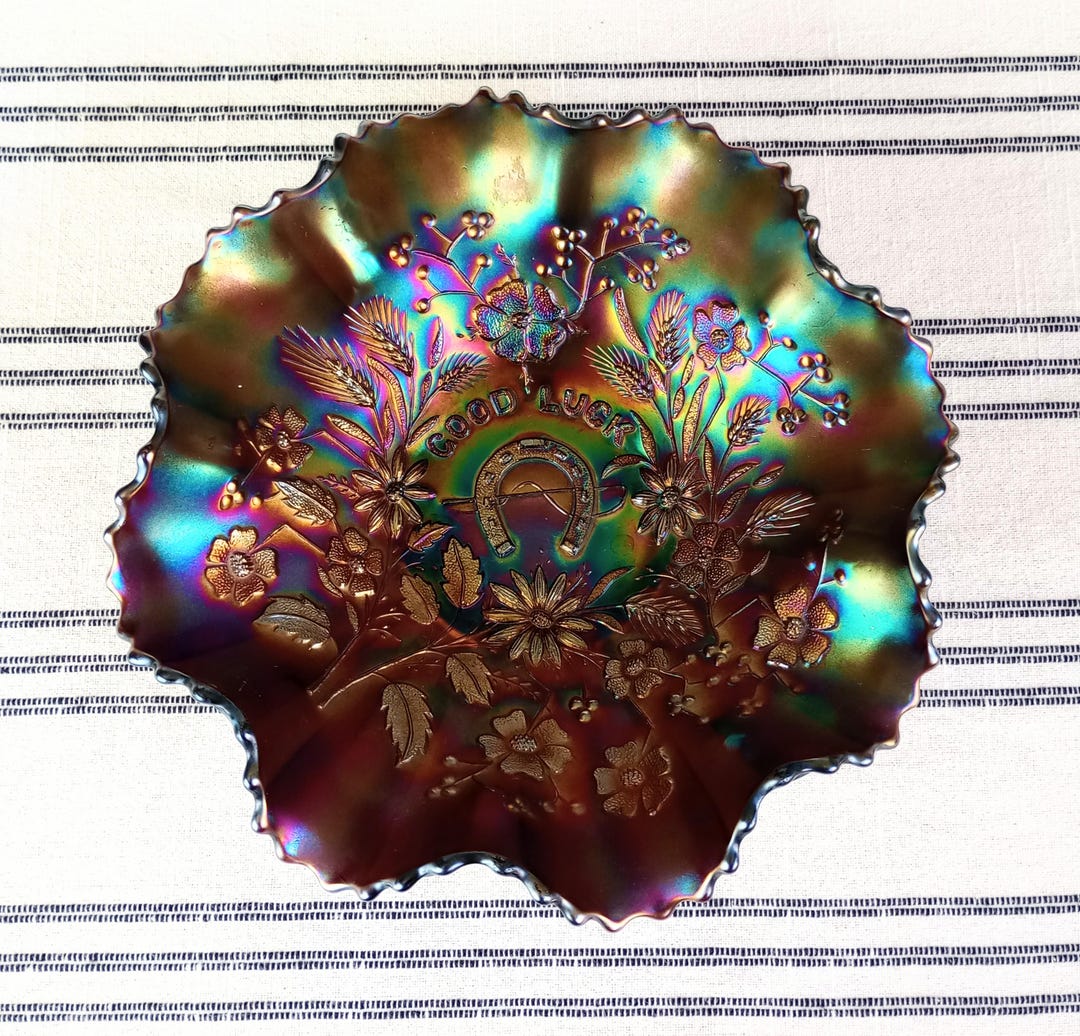 Northwood Carnival Glass Good Luck Horseshoe Bowl, Iridescent Amethyst ...