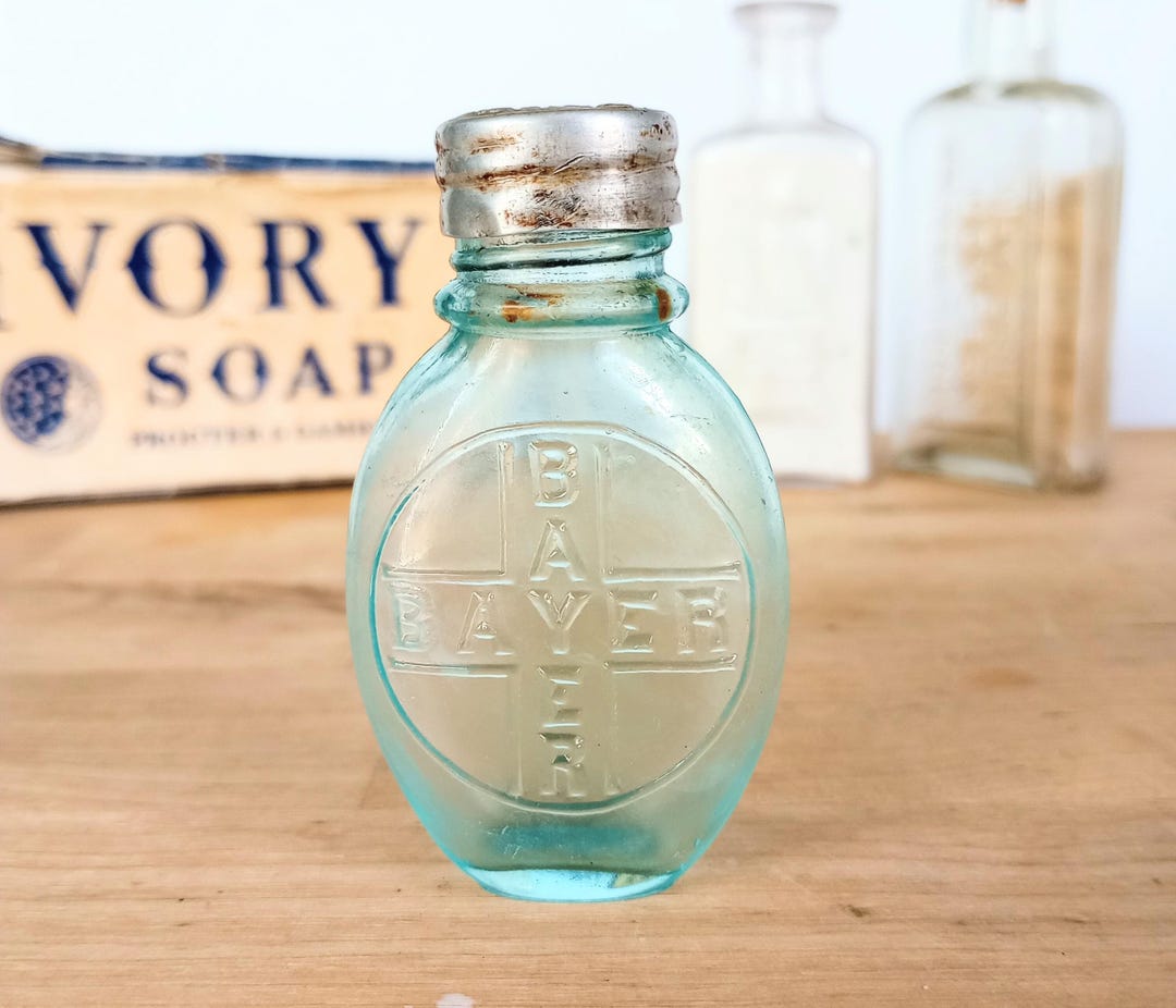 Antique Bayer Asprin Bottle, Early Aqua Blue Glass, Cross Design - Etsy UK