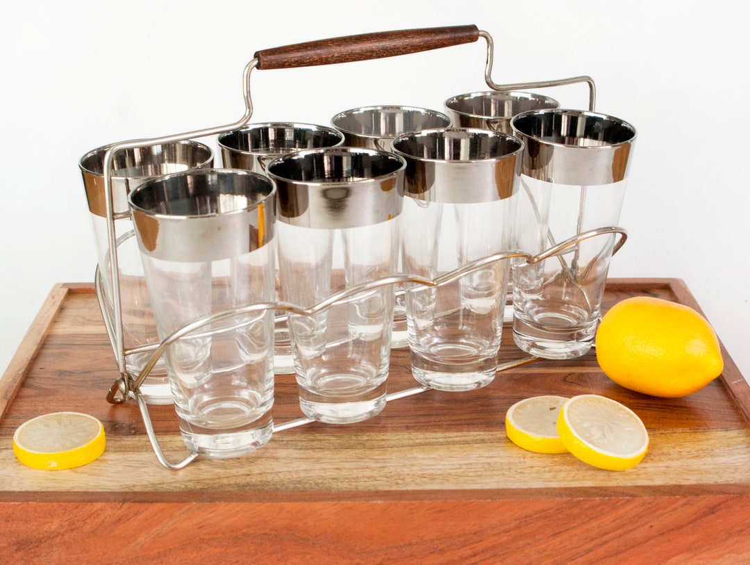 Dorothy Thorpe Barware Cups With Caddy Tumbler Set and Carrier Holder ...