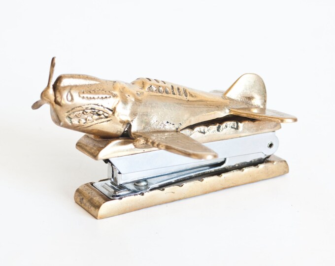 Vintage Solid Brass Fighter Plane Stapler, Bomber Airplane Stapler ...