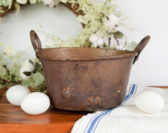 Hammered Copper Jam Pan Antique Cazo Pot French Kitchen Rustic and Aged ...
