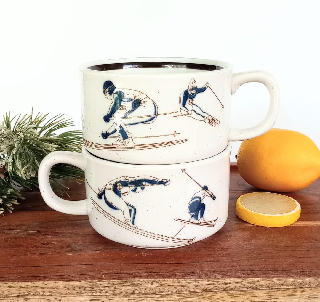 Otagiri Ski Soup Mugs, Stoneware Coffee Cups, Skiing Gift for Skier ...