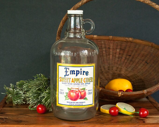 Apple Cider Jug Vintage Label, Glass Bottle Washington State Kitchen ...