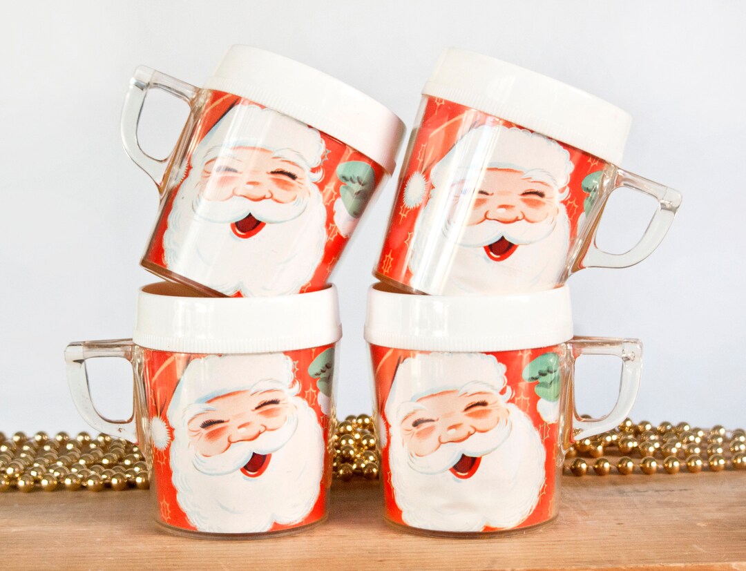 Vintage Santa Claus Mugs Coffee Cups Thermo Temp Insulated Drink SET of ...