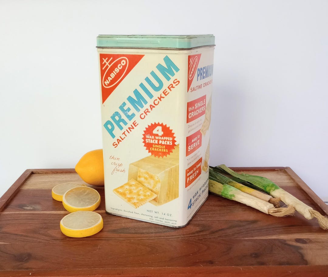 Premium Saltine Cracker Tin Container Vintage Packaging Metal Storage ...