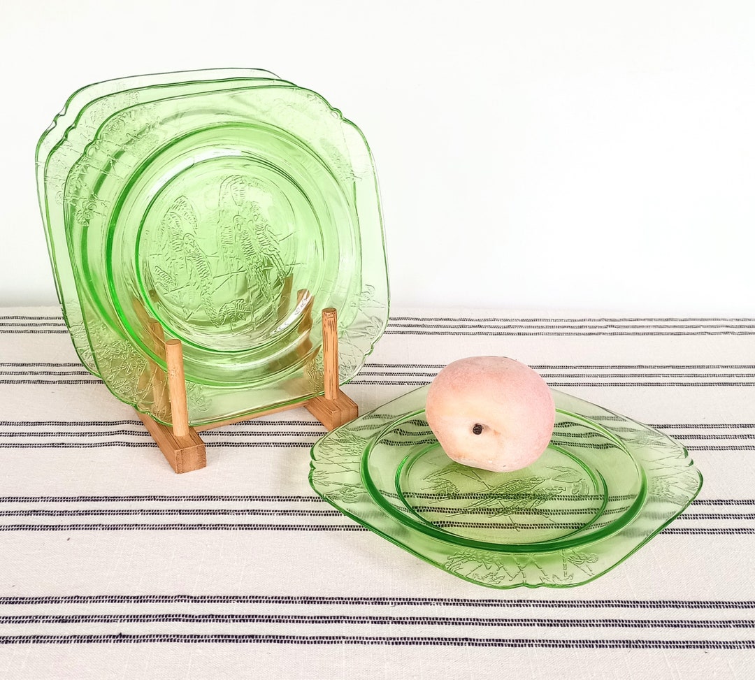 Depression Glass Sylvan Parrot Replacement Cake Dessert Plate Green ...