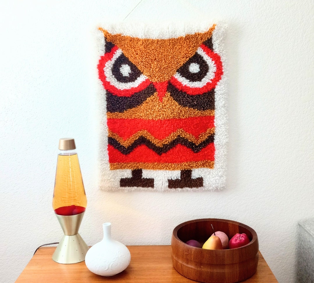 Owl Latch Hook Shag Rug, Latchhook Wall Hanging, Mid Century Decor - Etsy