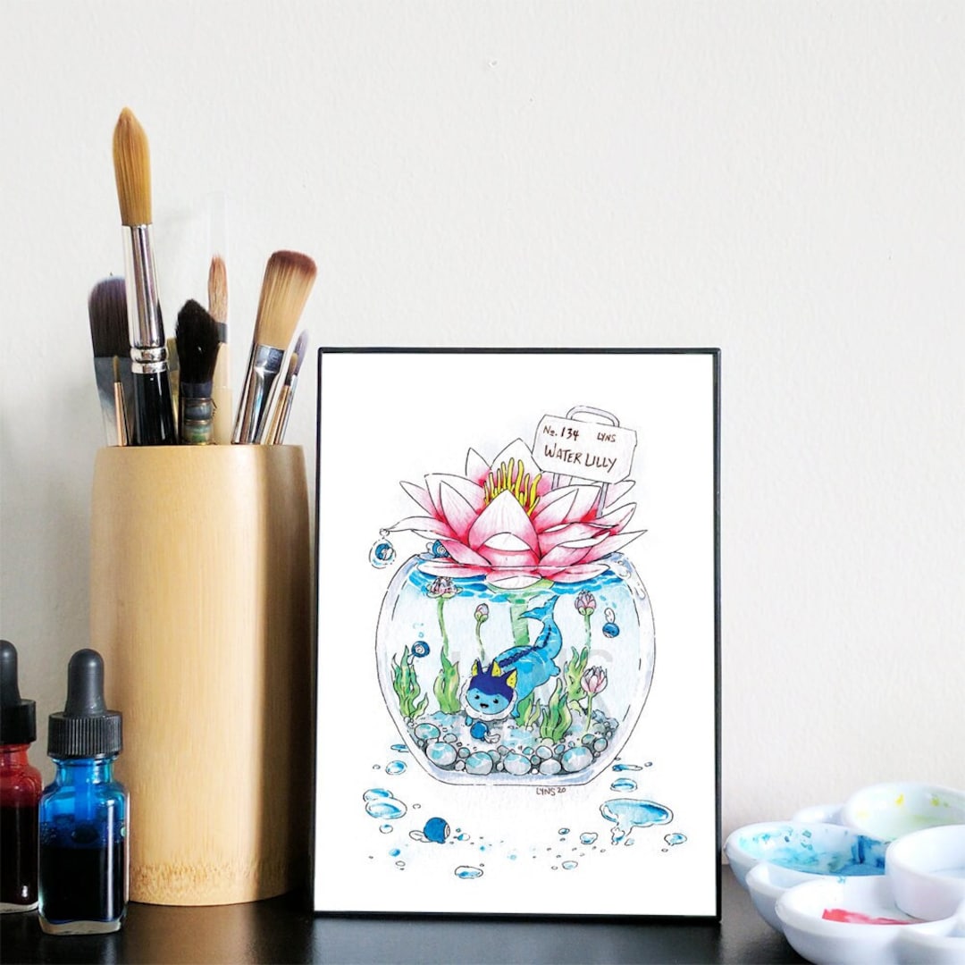 Chibi Pokemon Jar 'vaporeon' Art Watercolor Print - Etsy