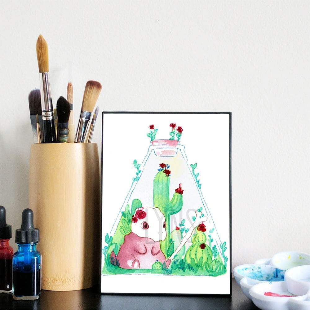 Cubone Cactus Watercolor Art Print, Chibi Game Fanart (5x7) - Etsy