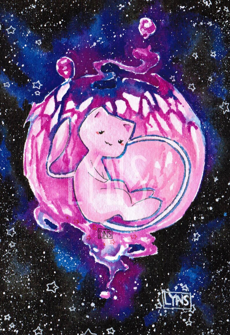 Constellation Mystic Galaxy Mew Pokemon Watercolor Art Print | Etsy