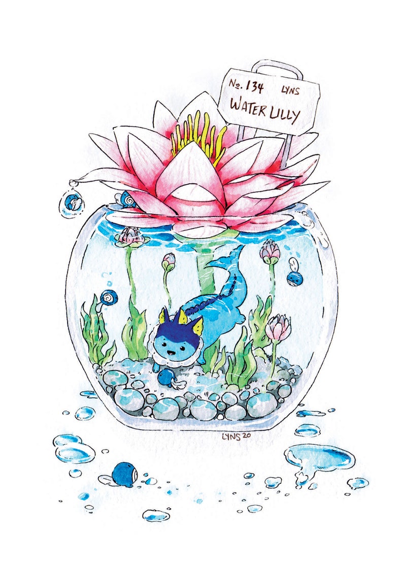 Chibi Pokemon Jar 'vaporeon' Art Watercolor Print - Etsy